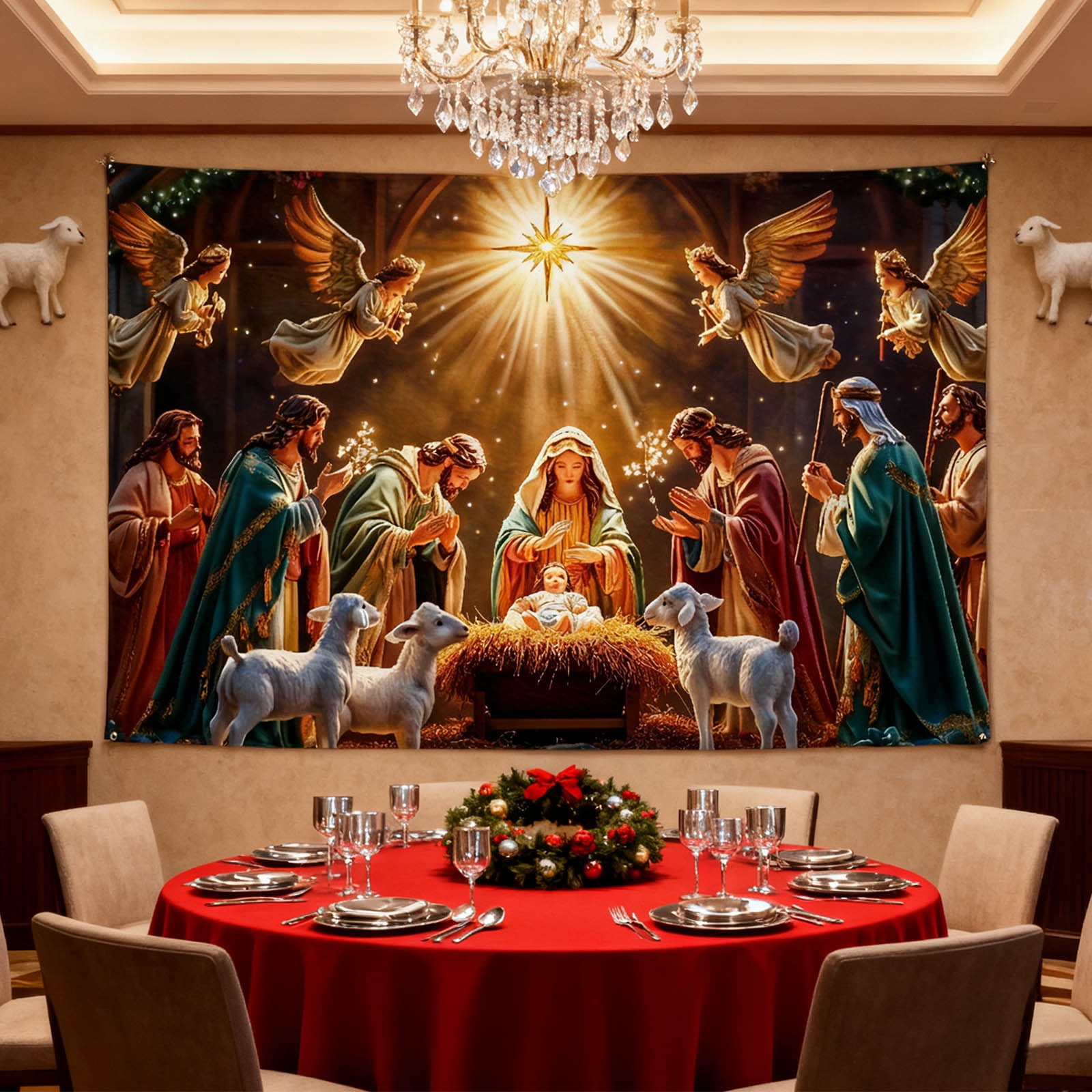 Christmas Decorations Nativity Religious Backdrop 59 x 39 Inch Holy ...