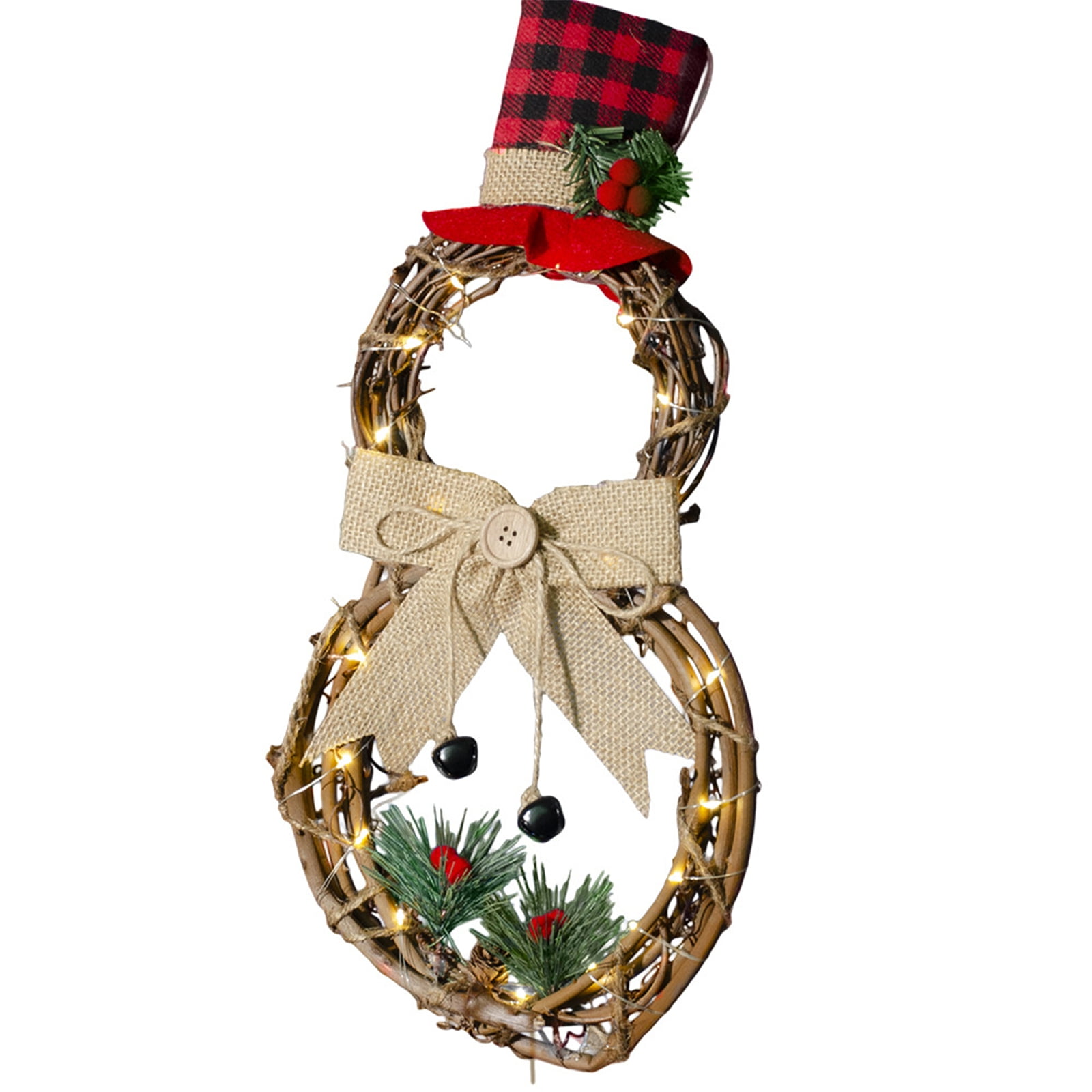 Christmas Decorations Rattan, 16 X 8 Inch Lighted Christmas Wreath ...