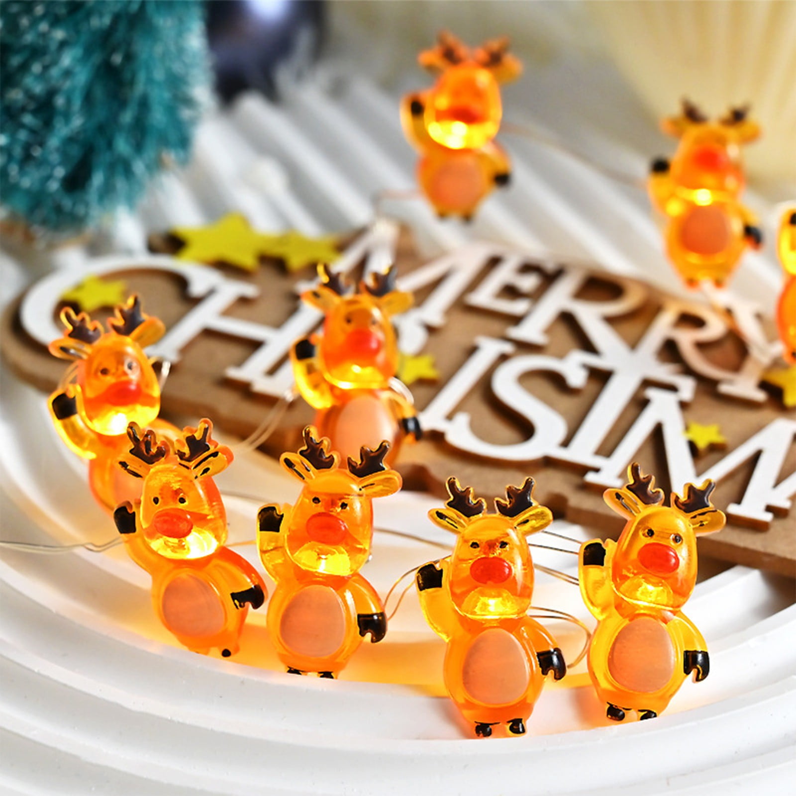 Christmas Decorations Reindeer String Lights 6.6ft 20LEDs Battery ...