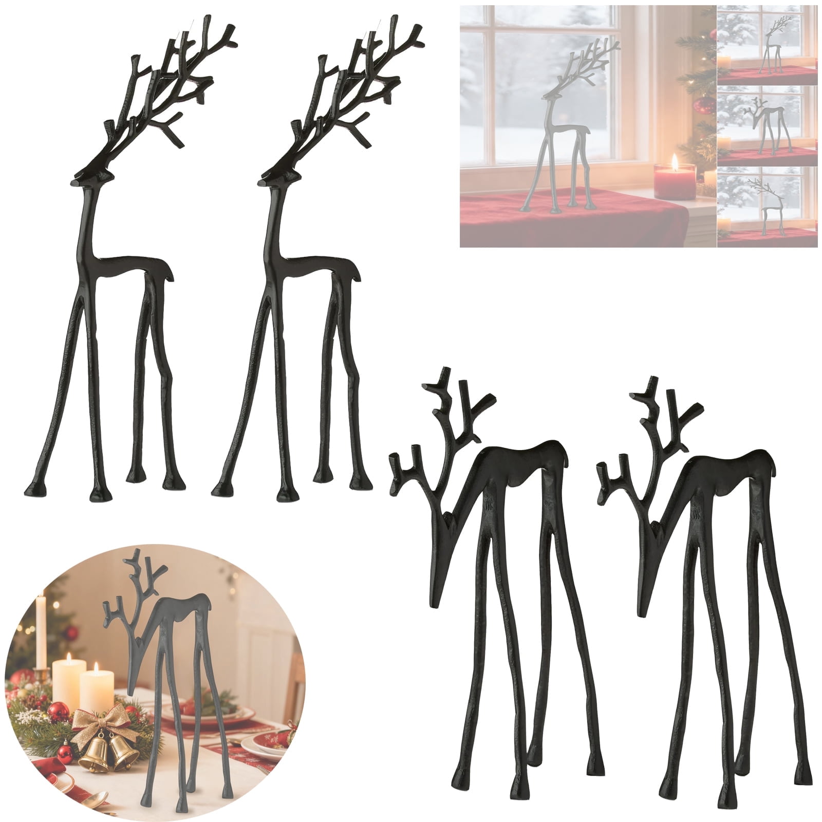 2026 Christmas Decorations - Set of 2 Black Reindeer Statues - Modern ...