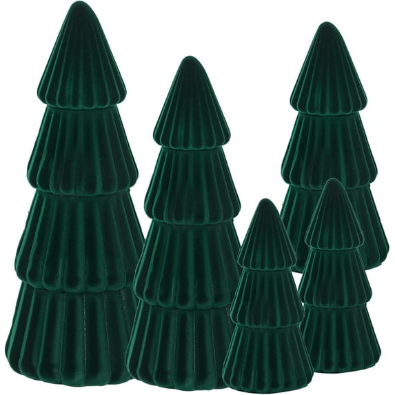 Christmas Decorations- Set of 5 Velvet Christmas Trees - Tabletop Green ...