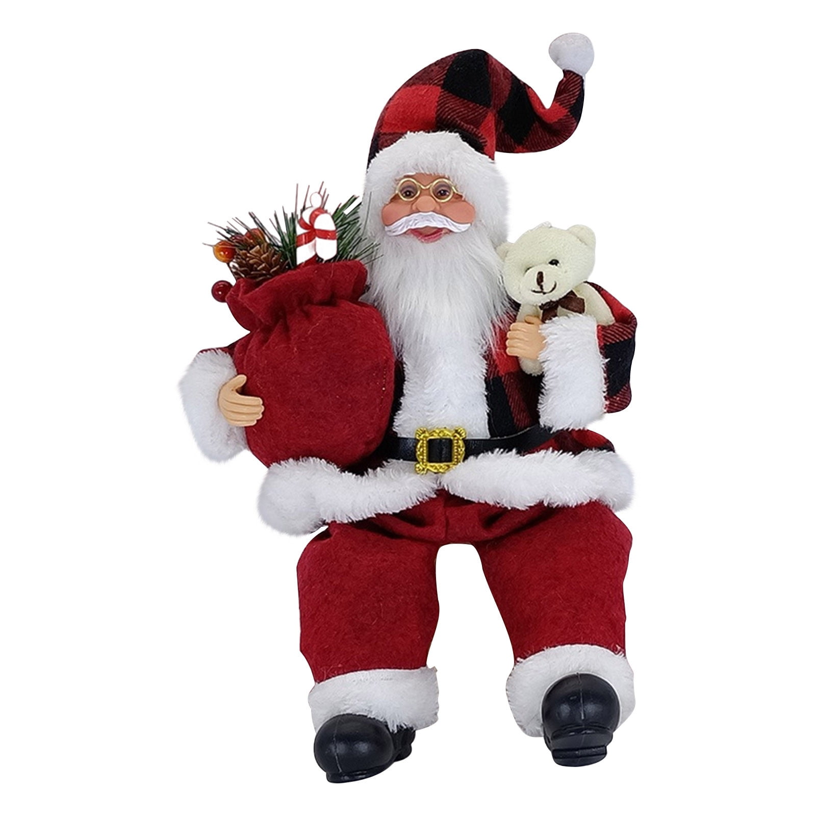 Slhenay Christmas Santa Claus Sitting Plush Figurine, Soft Table Shelf ...