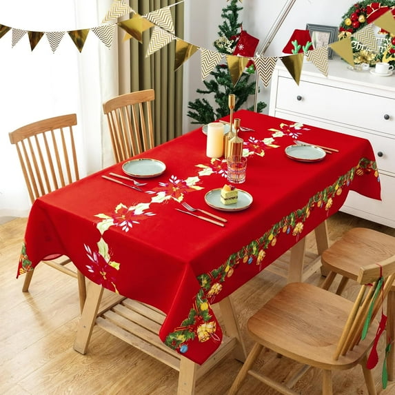 Christmas Decorations Table Cloth Rectangle 60 X 120 Inch Red Gold ...