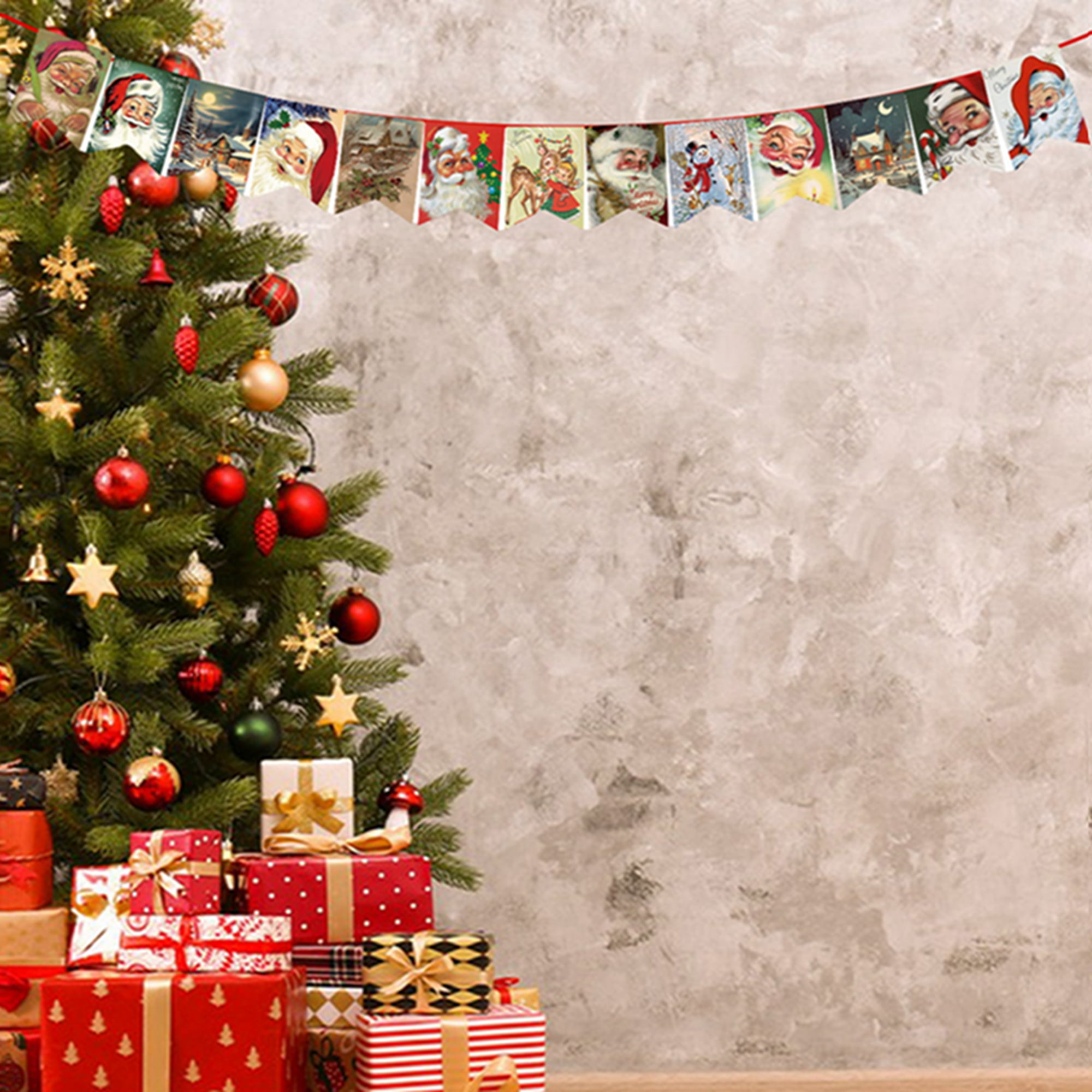Christmas Decorations Vintage Happy Christmas Banner Santa Claus Banner ...