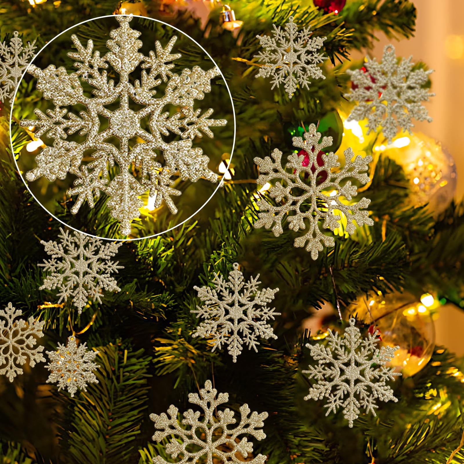 Christmas Decorations White Snowflake Ornaments Plastic Glitter ...