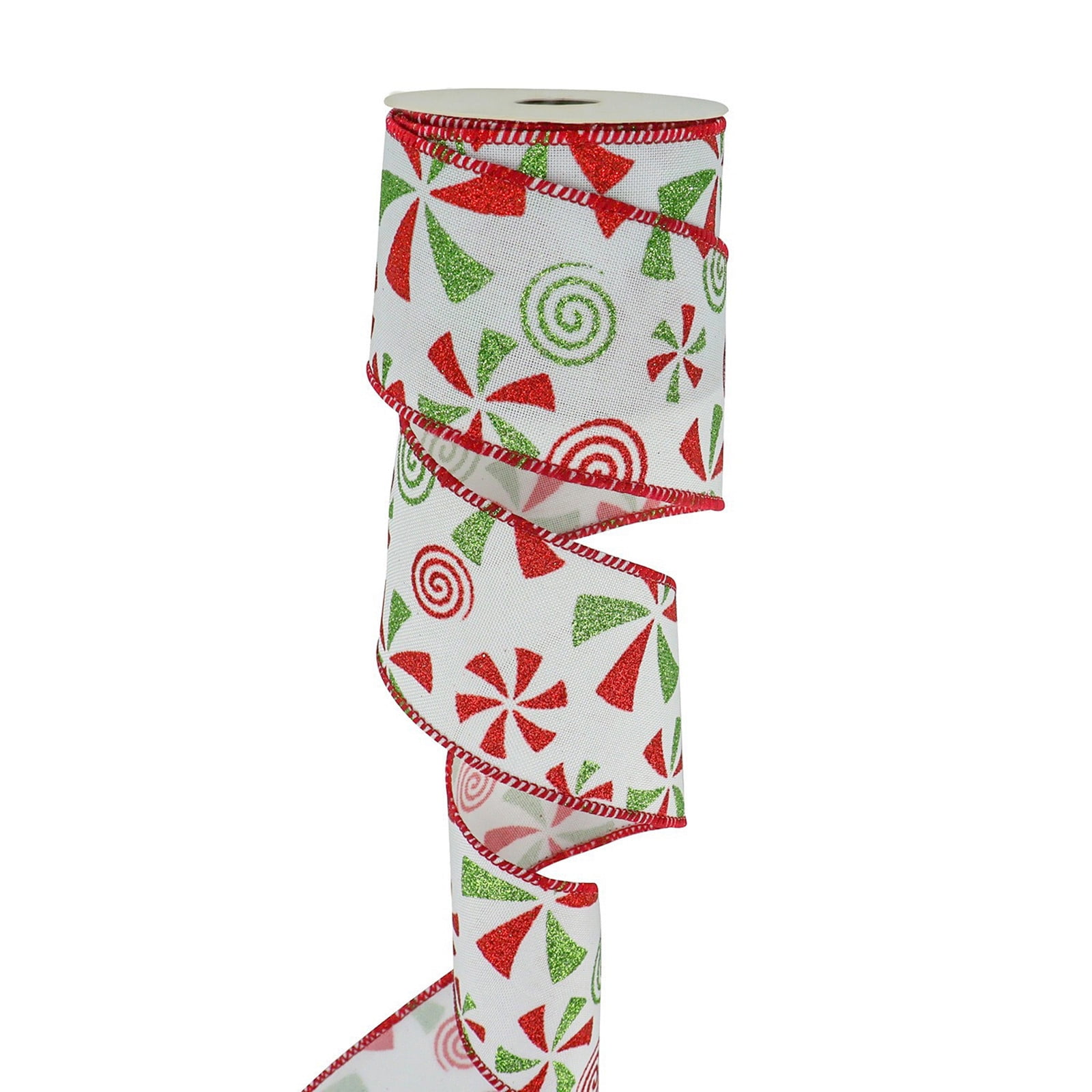 Christmas Decorations Wired Ribbon, Red Green Polka Dot Pattern for ...