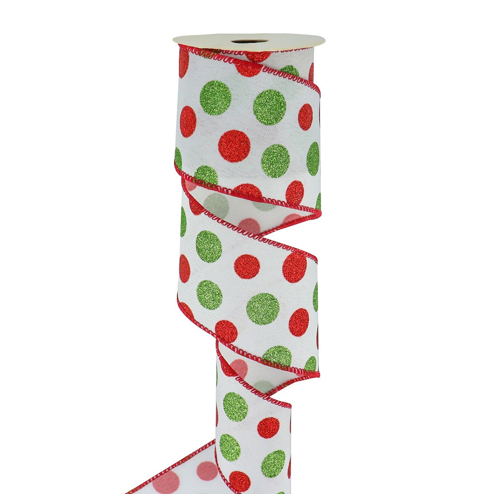 Christmas Decorations Wired Ribbon, Red Green Polka Dot Pattern for ...