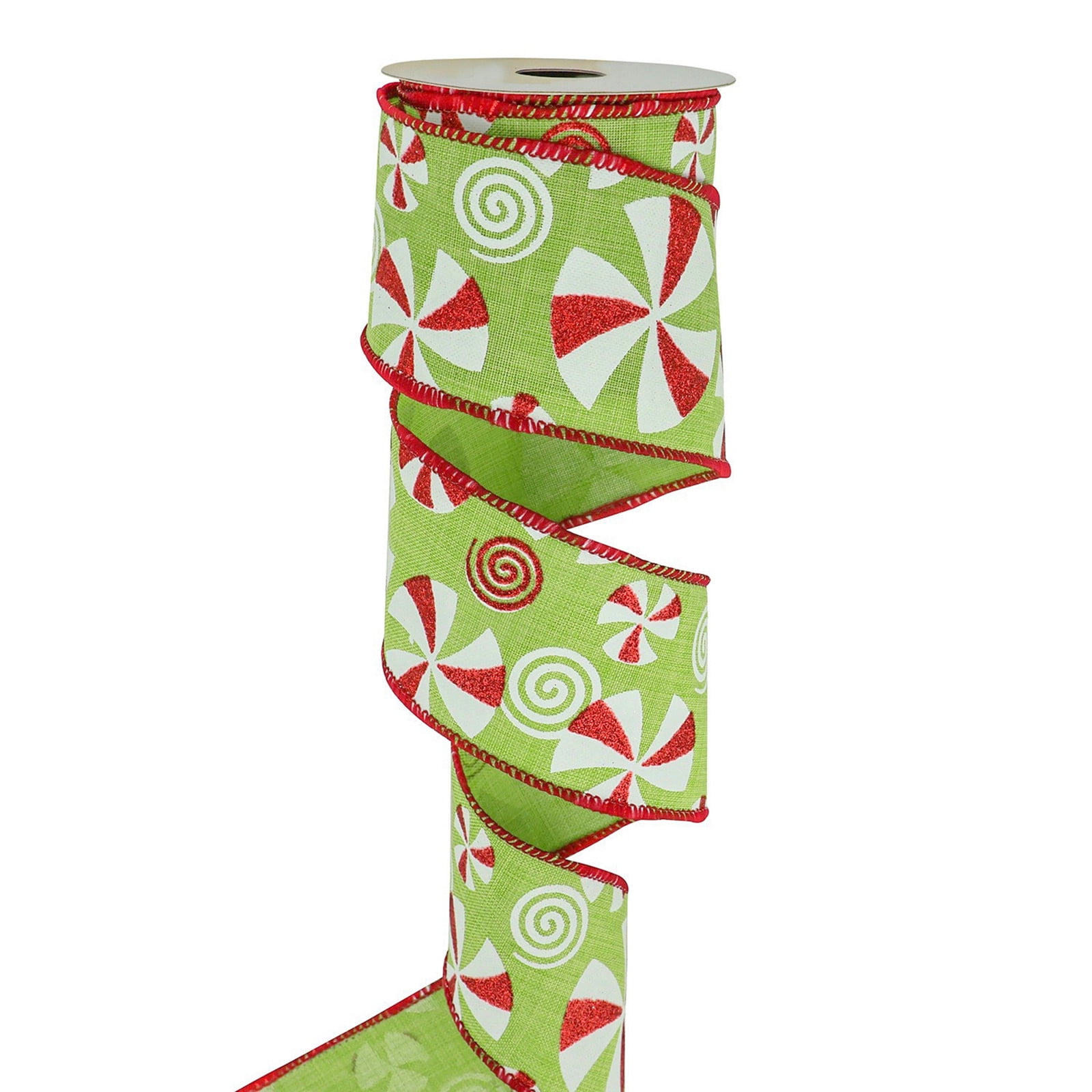 Christmas Decorations Wired Ribbon, Red Green Polka Dot Pattern for ...