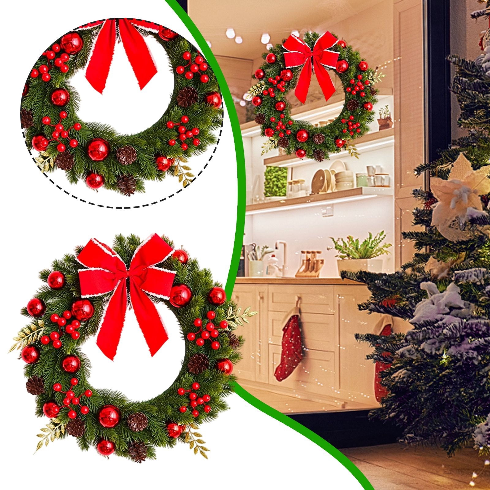 Christmas Decorations Wreath Festive Wreath with Elegant Door Hanging ...