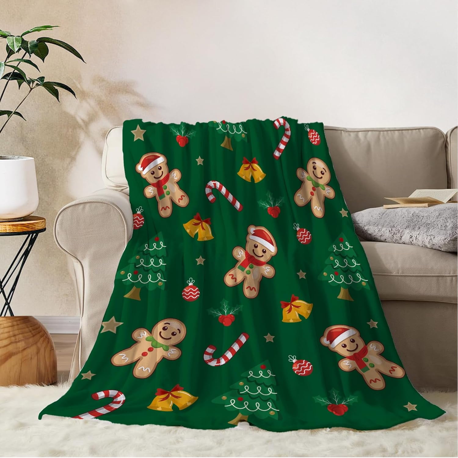 Christmas Decorative Blanket Green Gingerbread Man ClausBlanket for ...