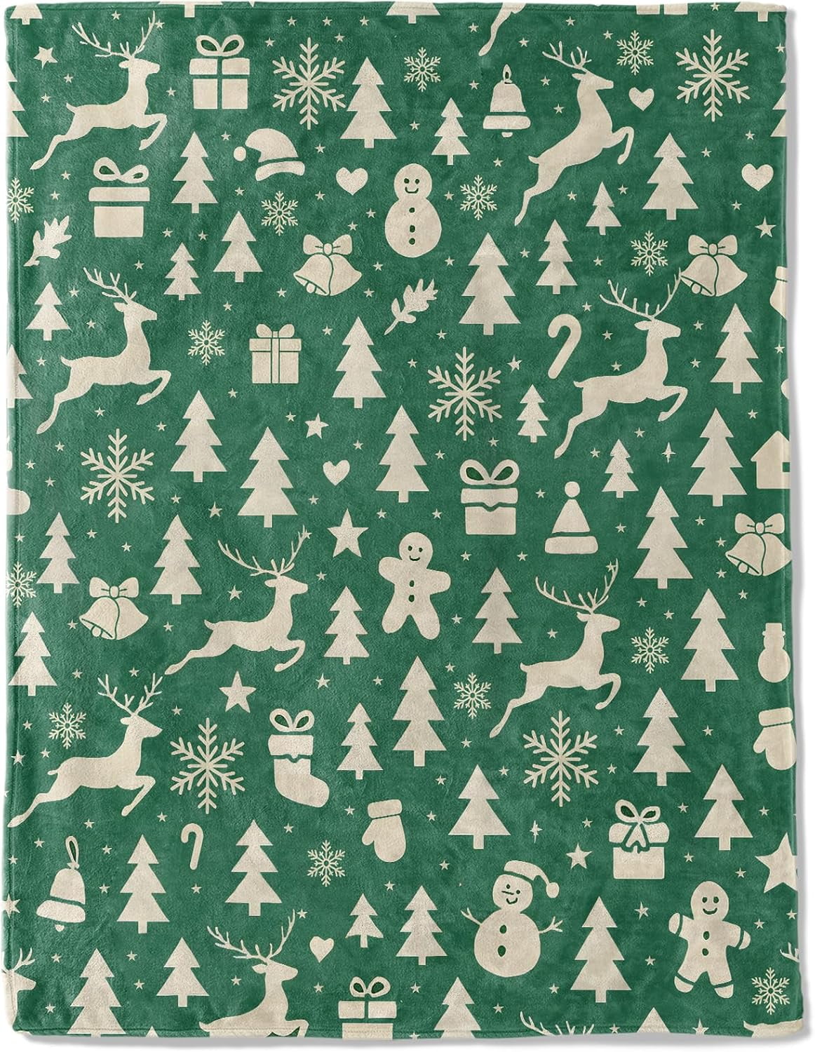 Christmas Decorative Blanket, Reindeer Tree Snowman Bell Print ...