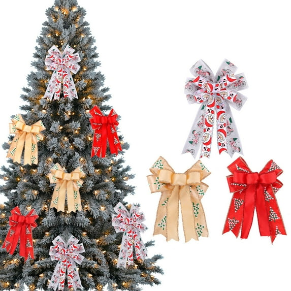 Christmas Decorative Bow | Polyester Festive Holiday Ribbon | Red Gold ...