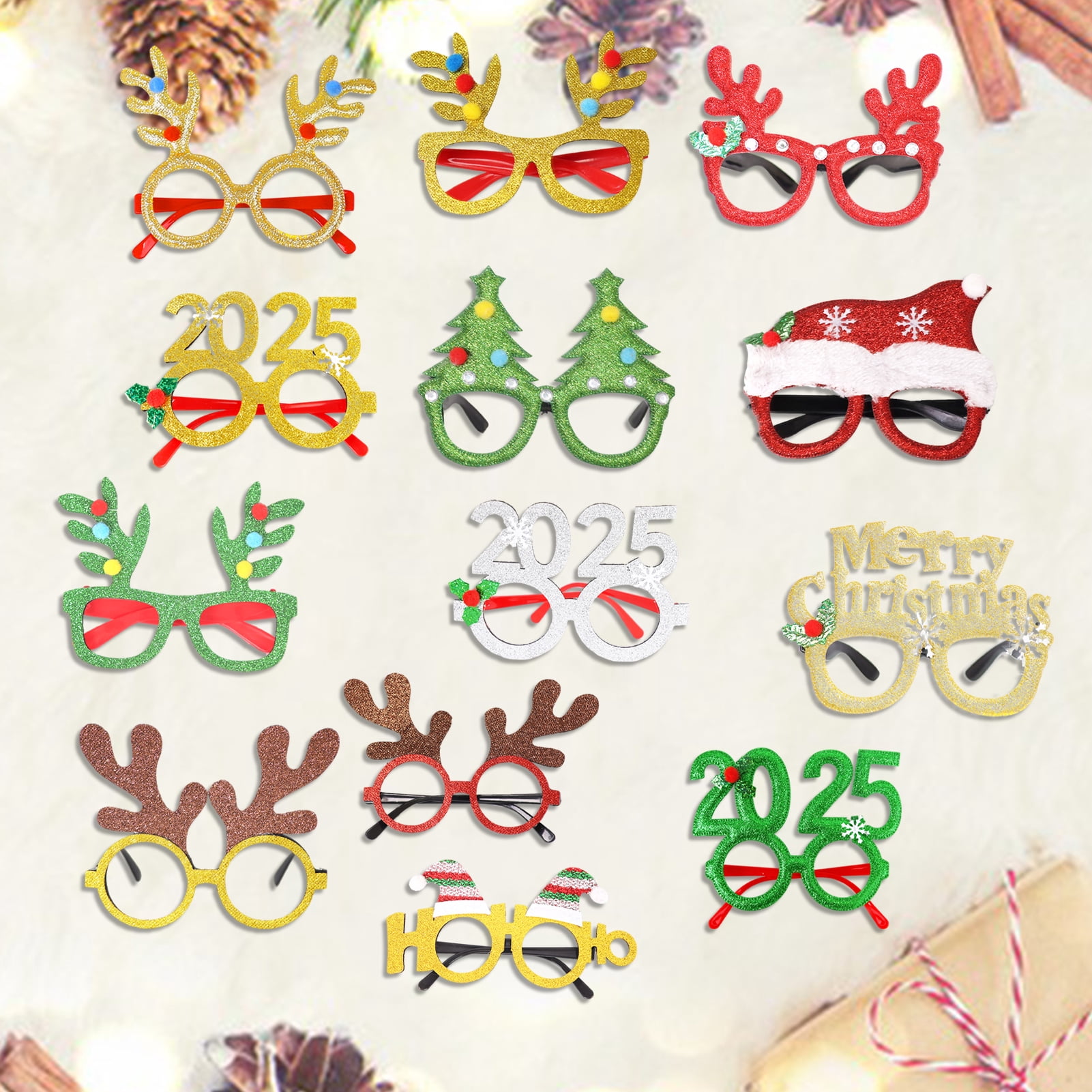 Christmas Decorative Glasses Sequin Santa Hat Antlers Shape Children ...