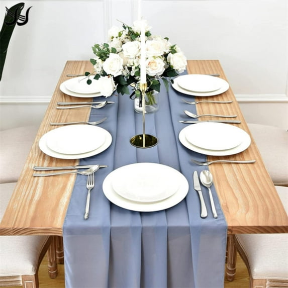 Christmas Decorative Table Banner,Blue Table Runner Chiffon Fabric ...
