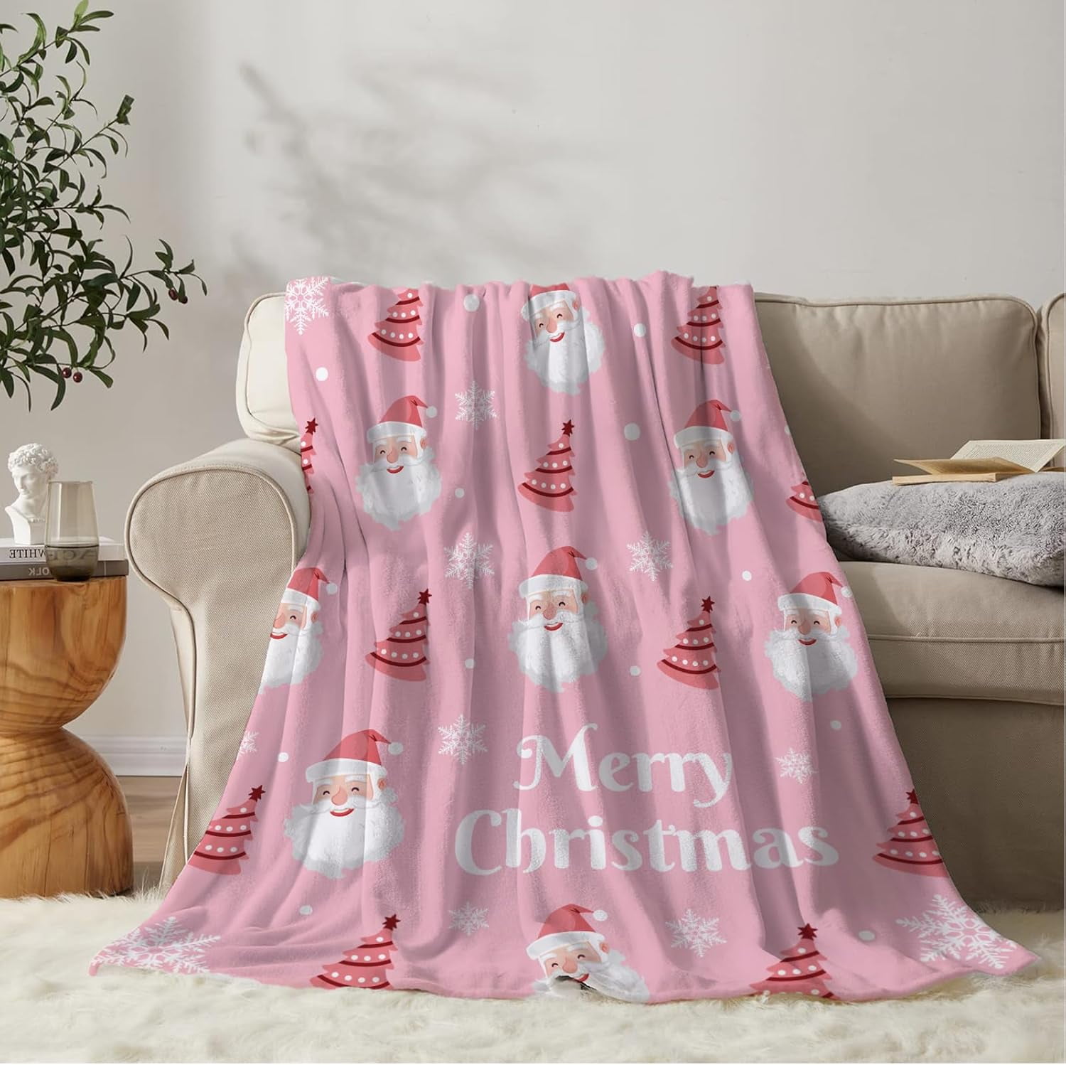 Christmas Decorative Throw Blanket Pink Santa Claus Throw Blanket for ...