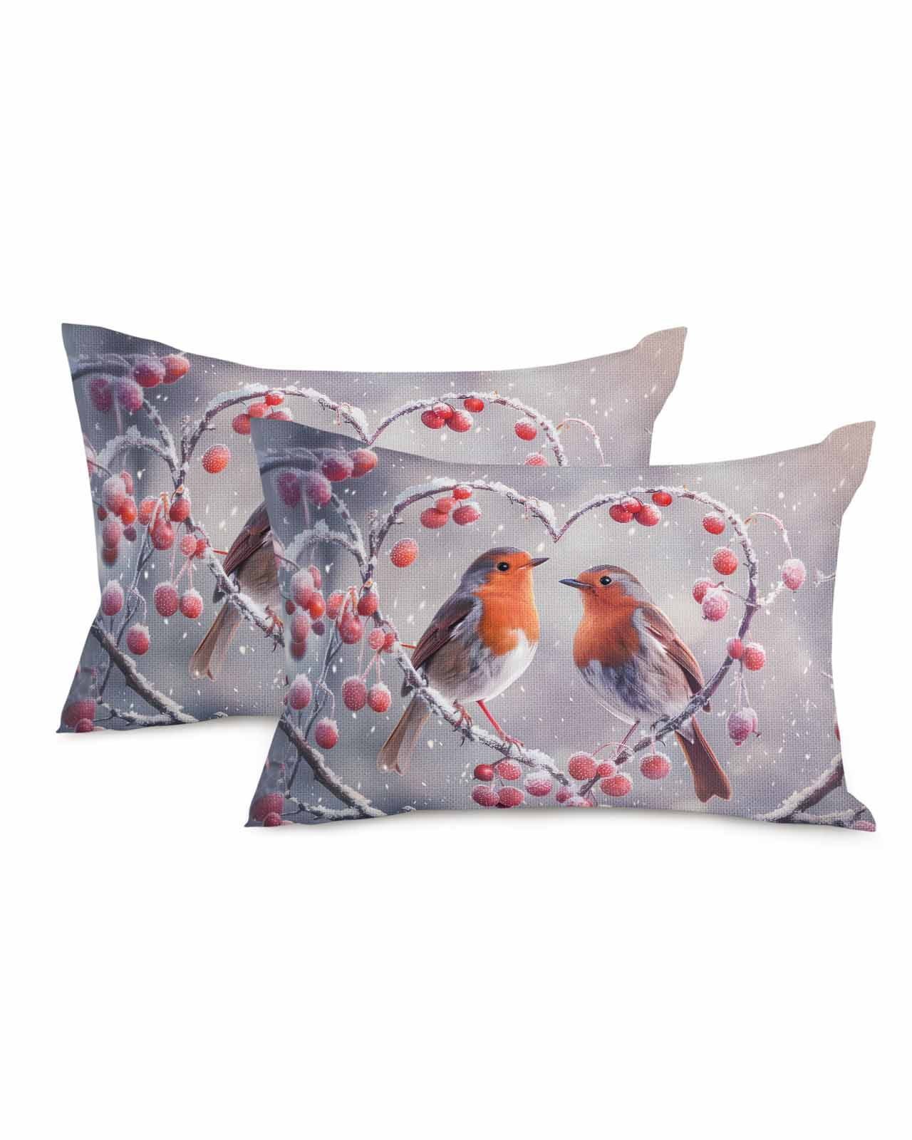 Christmas Decorative Throw Pillow Covers 12x20 Inch Set of 2 Birds Red ...