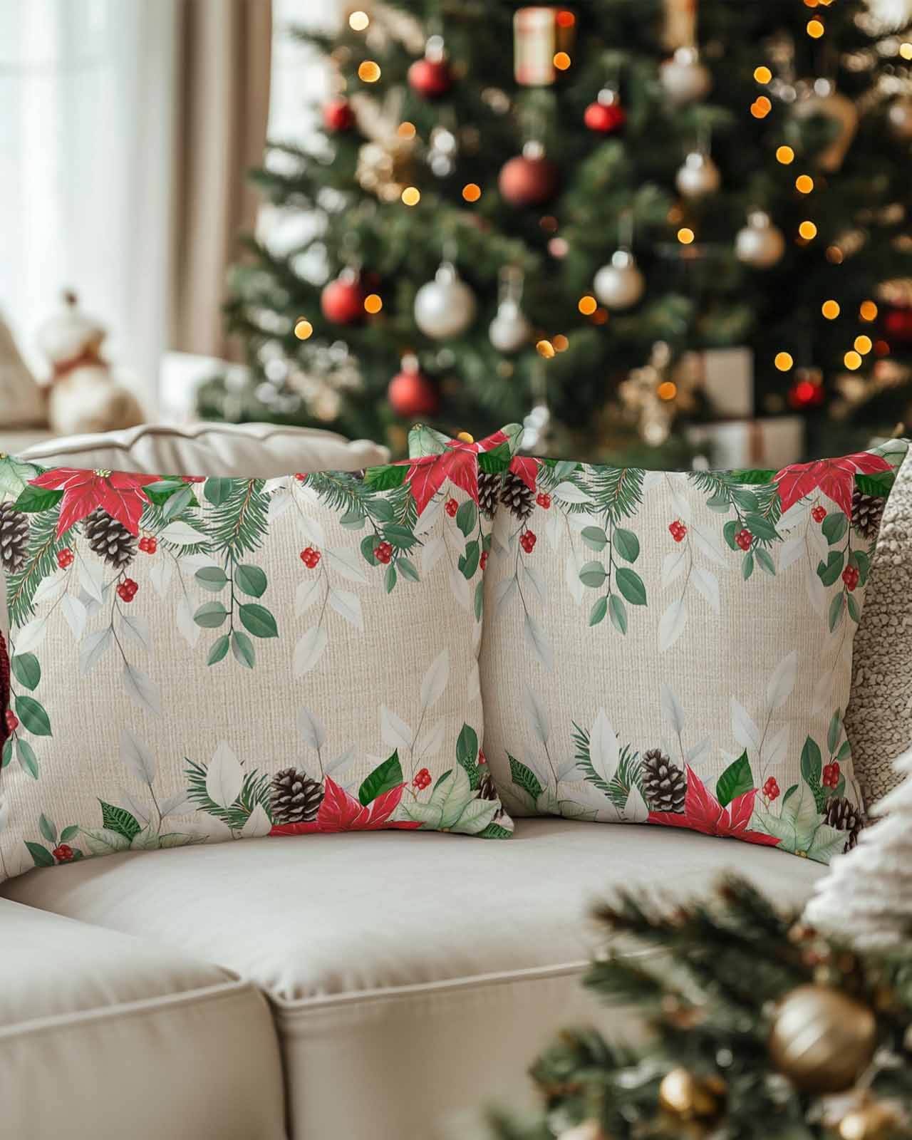 Christmas Decorative Throw Pillow Covers 12x20 Inch Set of 2 Poinsettia ...