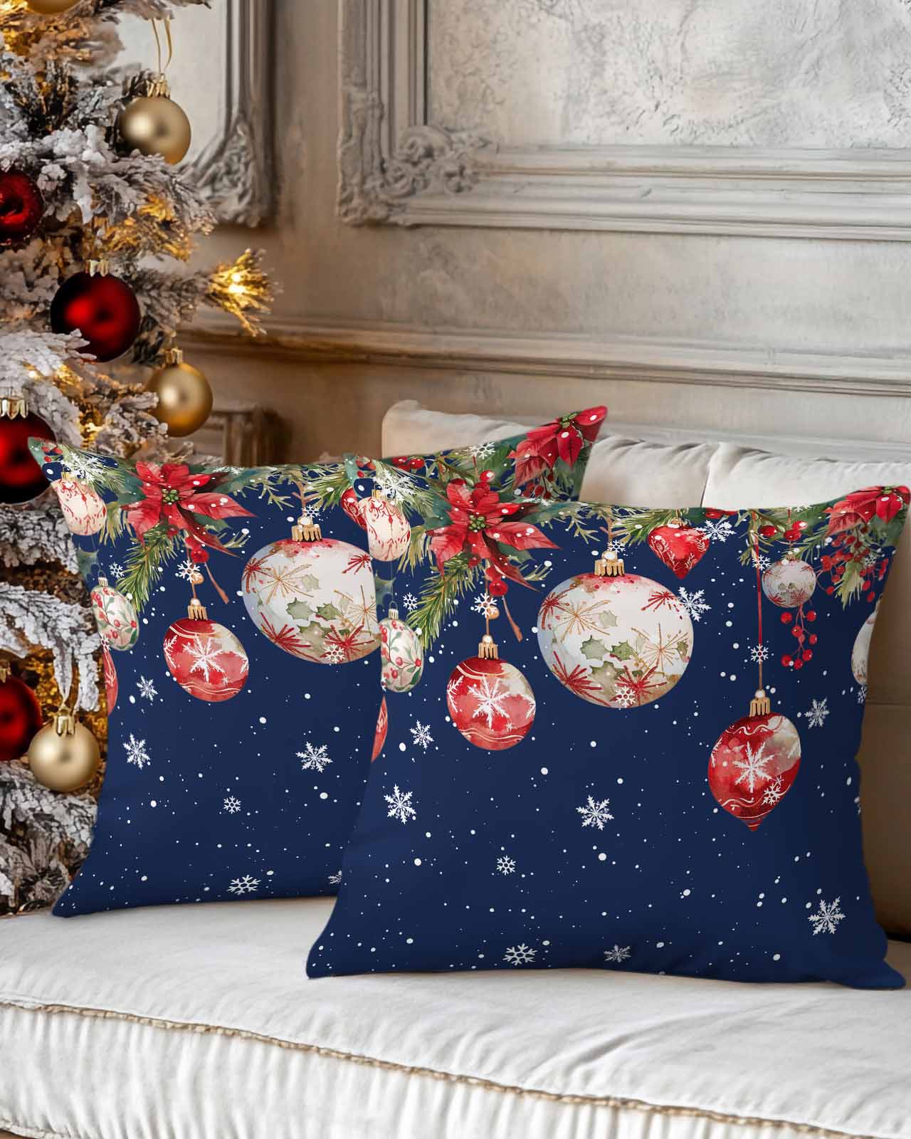 Christmas Decorative Throw Pillow Covers 16x16 Inch Set of 2 Poinsettia ...