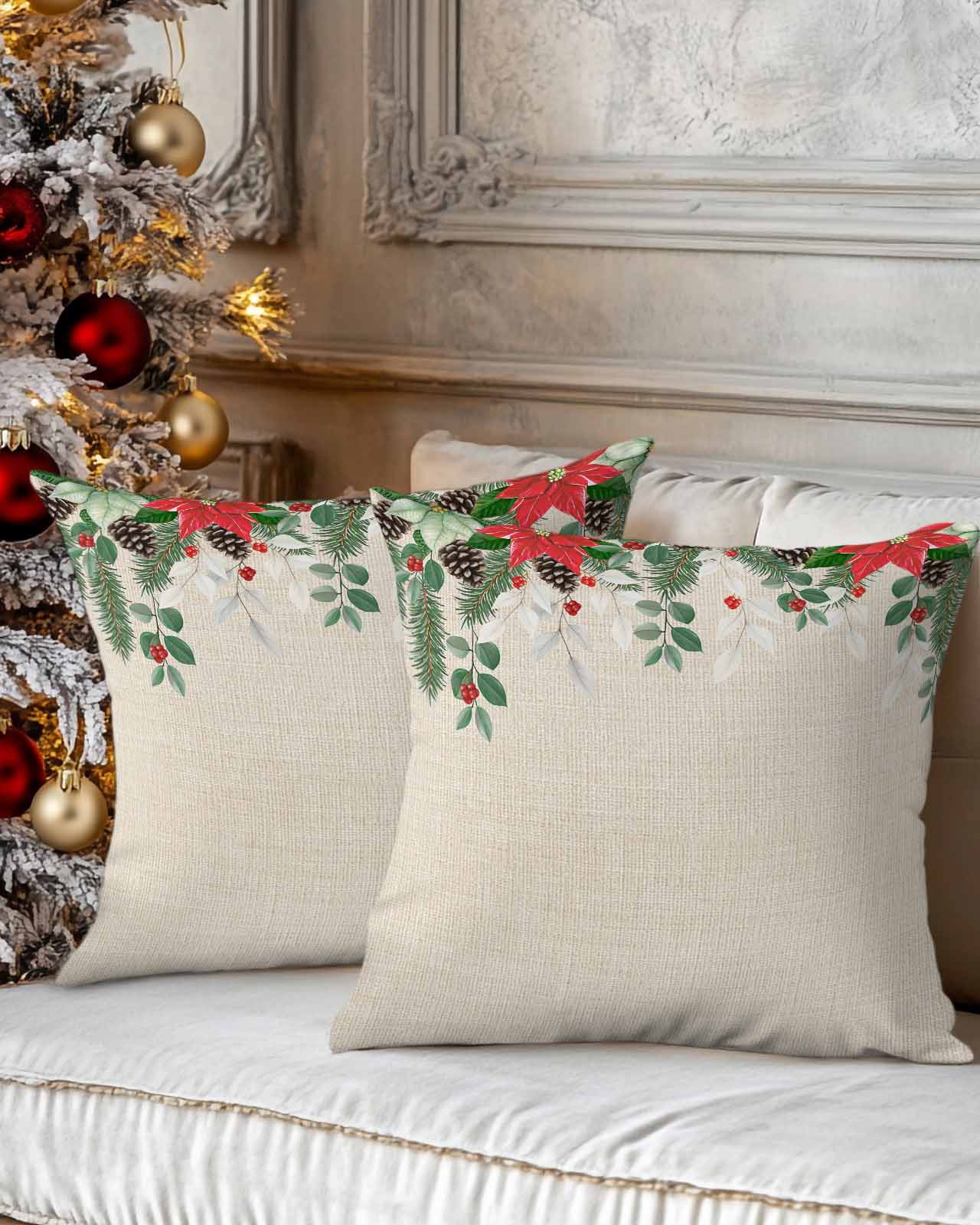 Christmas Decorative Throw Pillow Covers 16x16 Inch Set of 2 Poinsettia ...