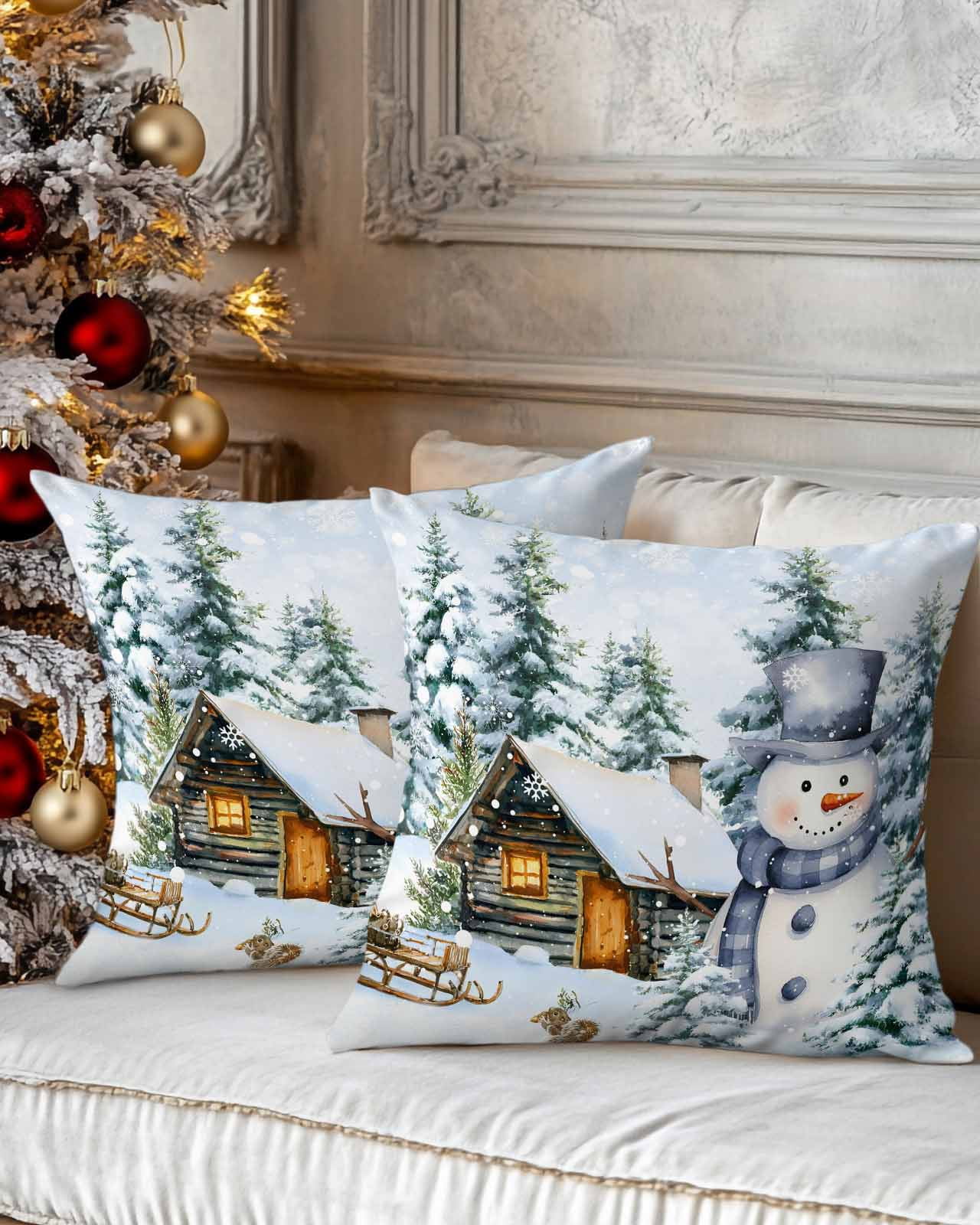 Christmas Decorative Throw Pillow Covers 16x16 Inch Set of 2 Snowman ...