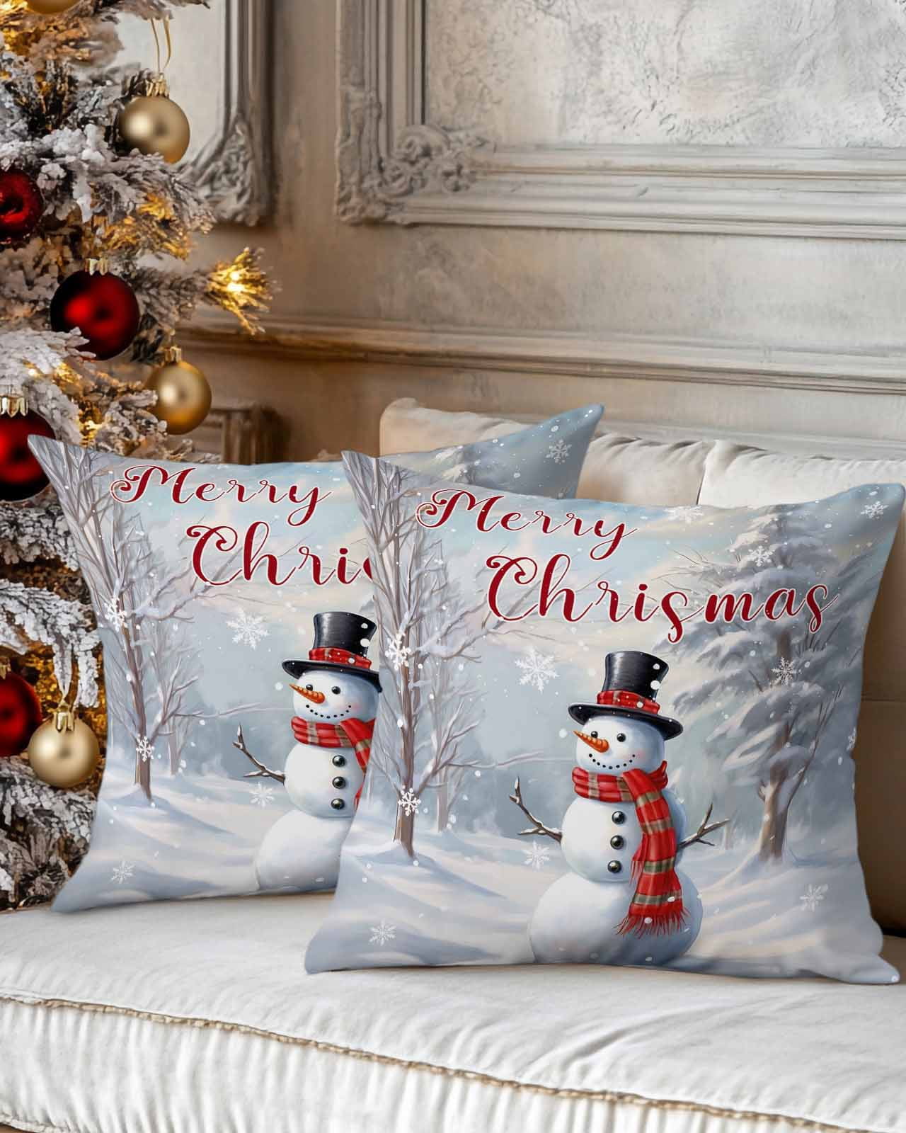 Christmas Decorative Throw Pillow Covers 16x16 Inch Set of 2 Snowman ...