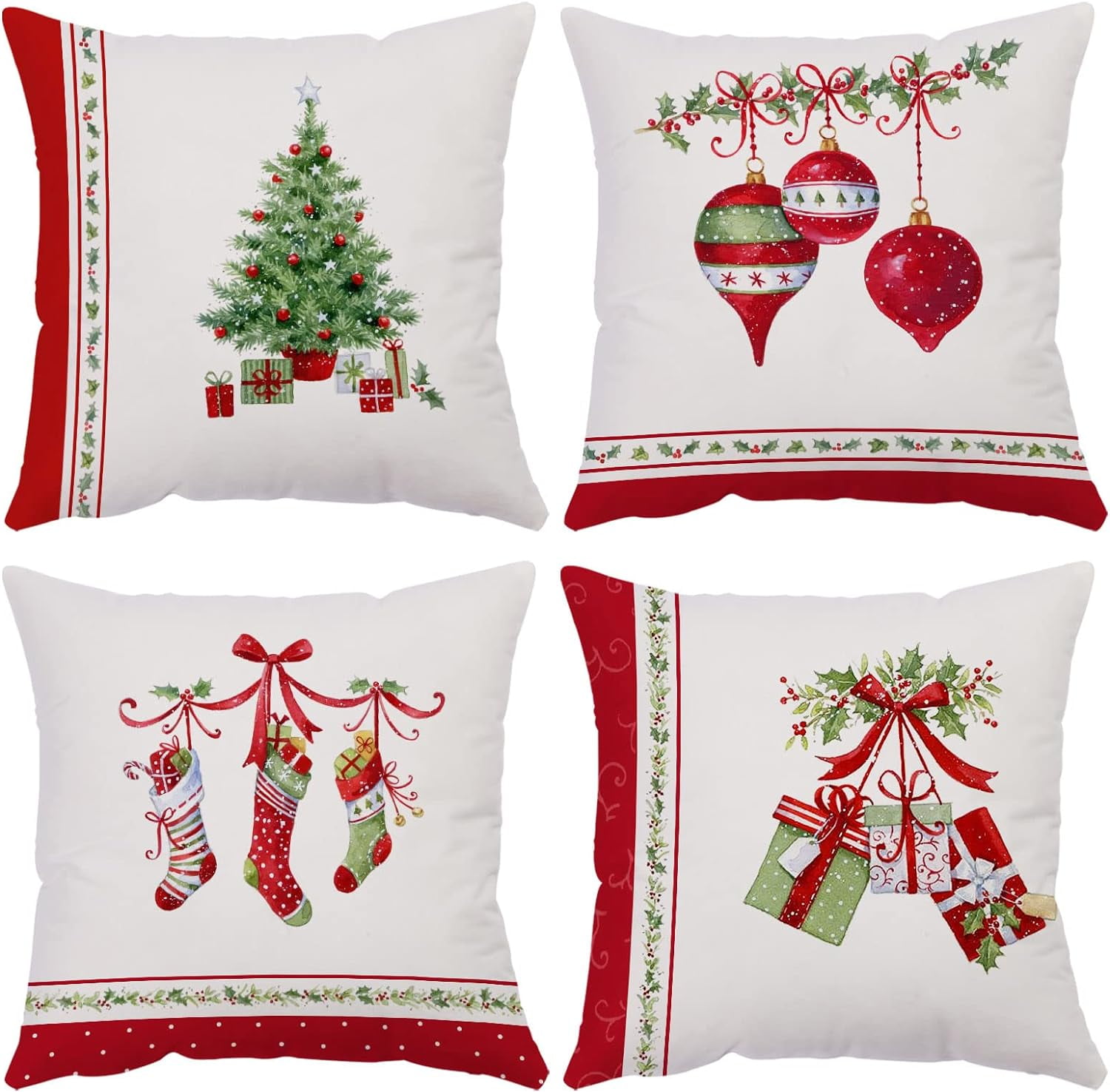 Christmas Decorative Throw Pillow Covers 16x16 Inch Set Of 4 Christmas ...