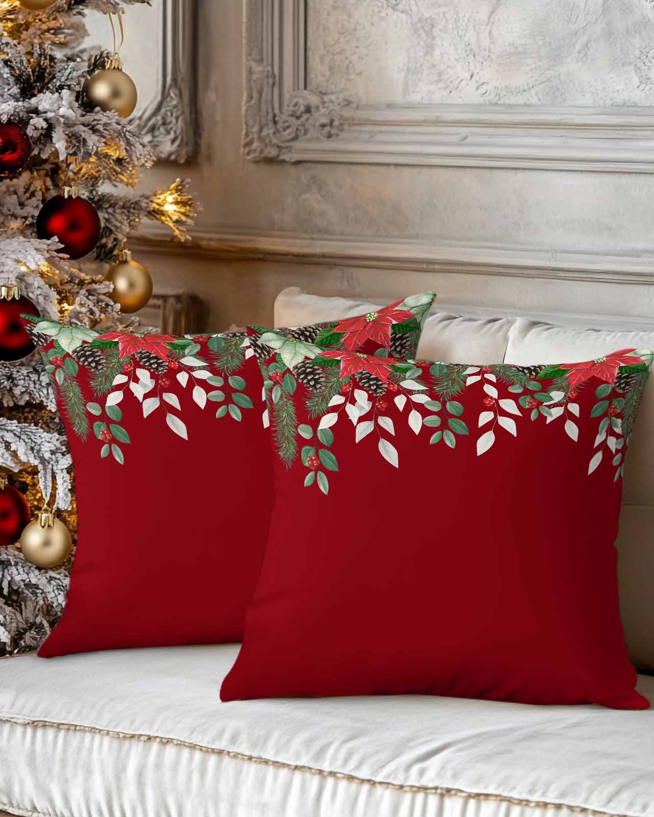 Christmas Decorative Throw Pillow Covers 18x18 Inch Set of 2 Poinsettia ...