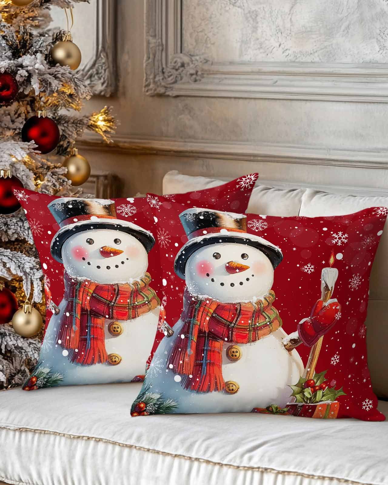 Christmas Decorative Throw Pillow Covers 18x18 Inch Set of 2 Snowman ...