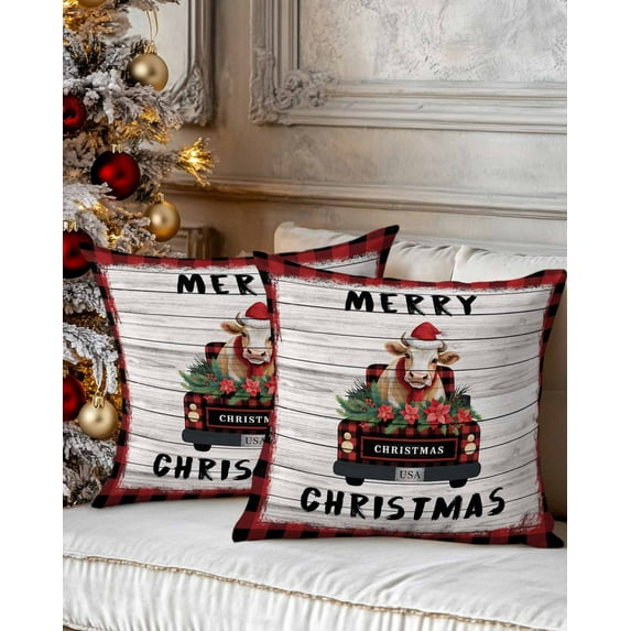 Christmas Decorative Throw Pillow Covers 20x20 Inch Set of 2 Truck Cow ...