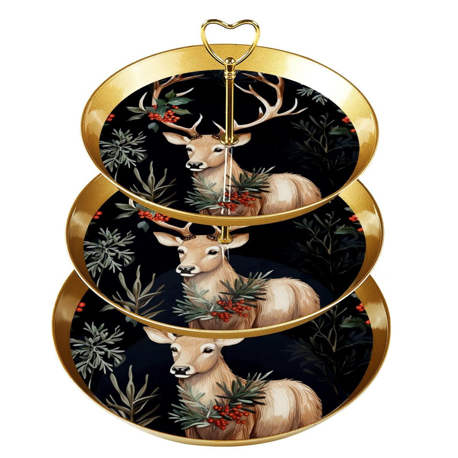 Christmas Deer 32cm Plastic Discs Cupcake Stand with Iron Pillars ...