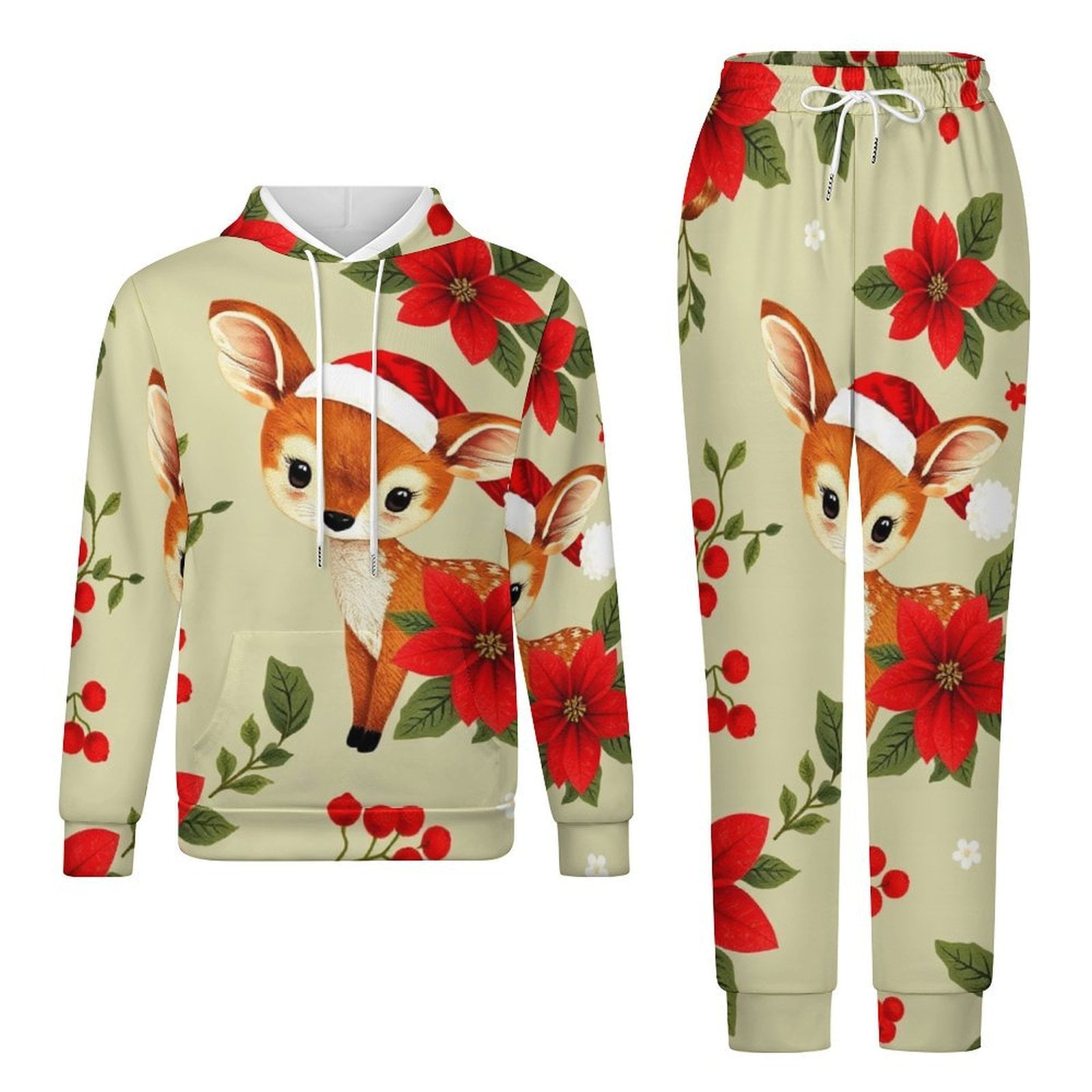 Christmas Deer And Floral Pattern Hoodie + Pants Suit Cool Men/Women 2 ...