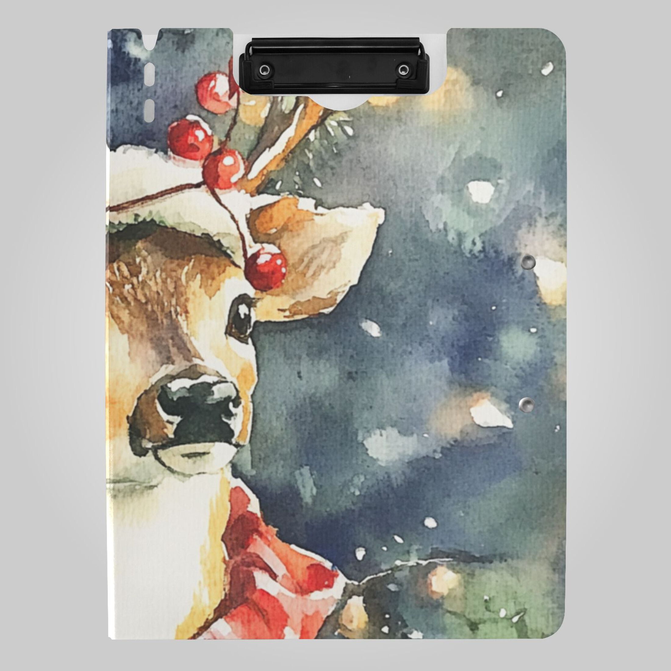 Christmas Deer Ball Tree Watercolor Foldable Binder Folder Clipboard ...