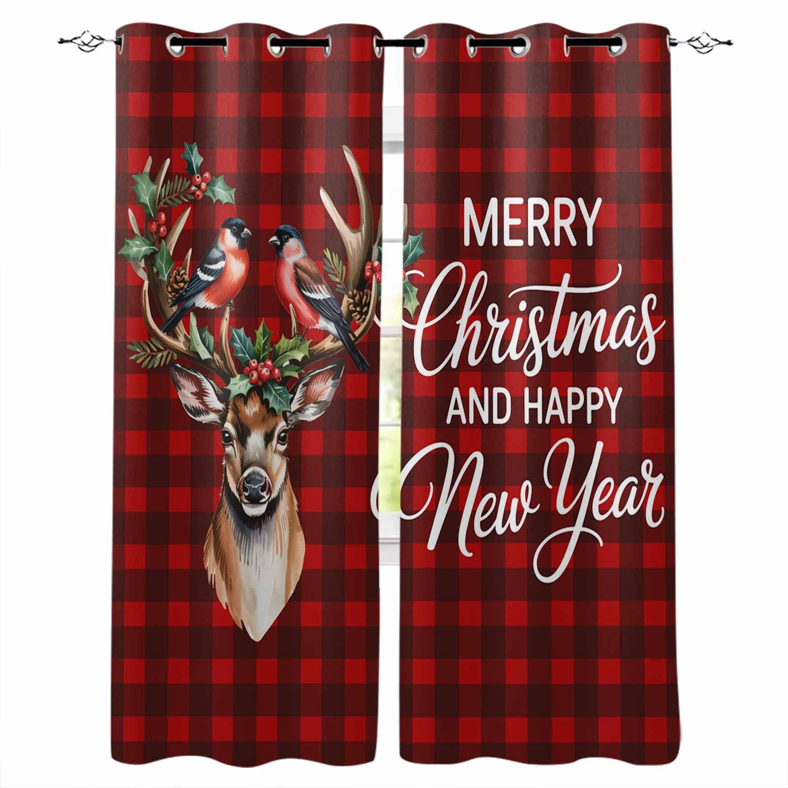 Christmas Deer Blackout Curtains for Bedroom/Living Room, Thermal ...