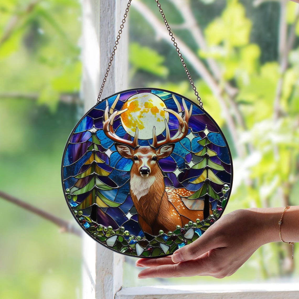 Christmas Deer Glass Suncatchers – Festive Reindeer Glass Art, Handmade ...