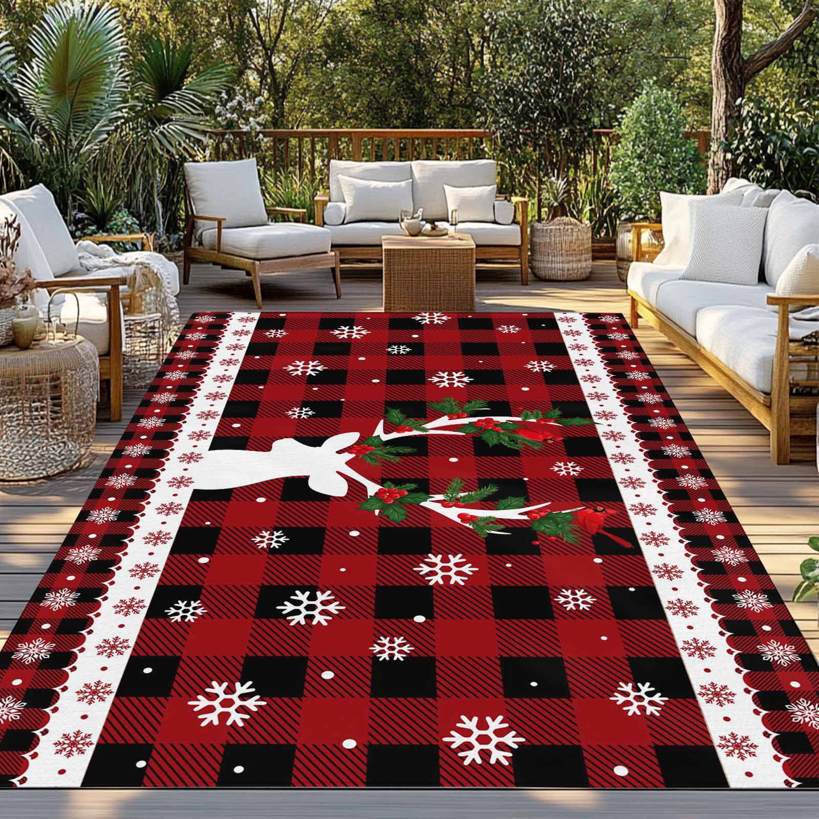Christmas Deer Indoor Outdoor Rugs 5x7 Ft, Snowflake Cardinal Berry ...