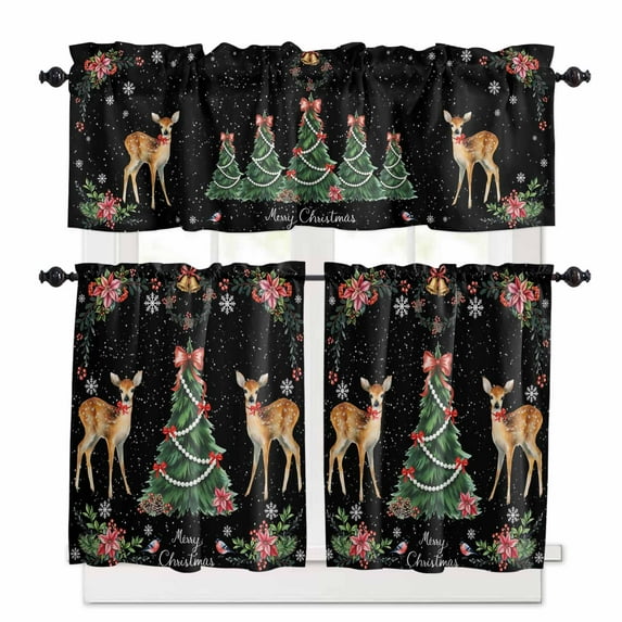 Christmas Deer Kitchen Curtains Valances and Tiers Set of 3 Tree ...