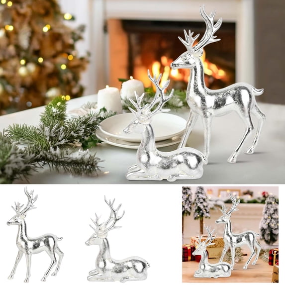 Christmas Deer Ornaments Exquisite Silver Deer Figurine Resin Sitting ...