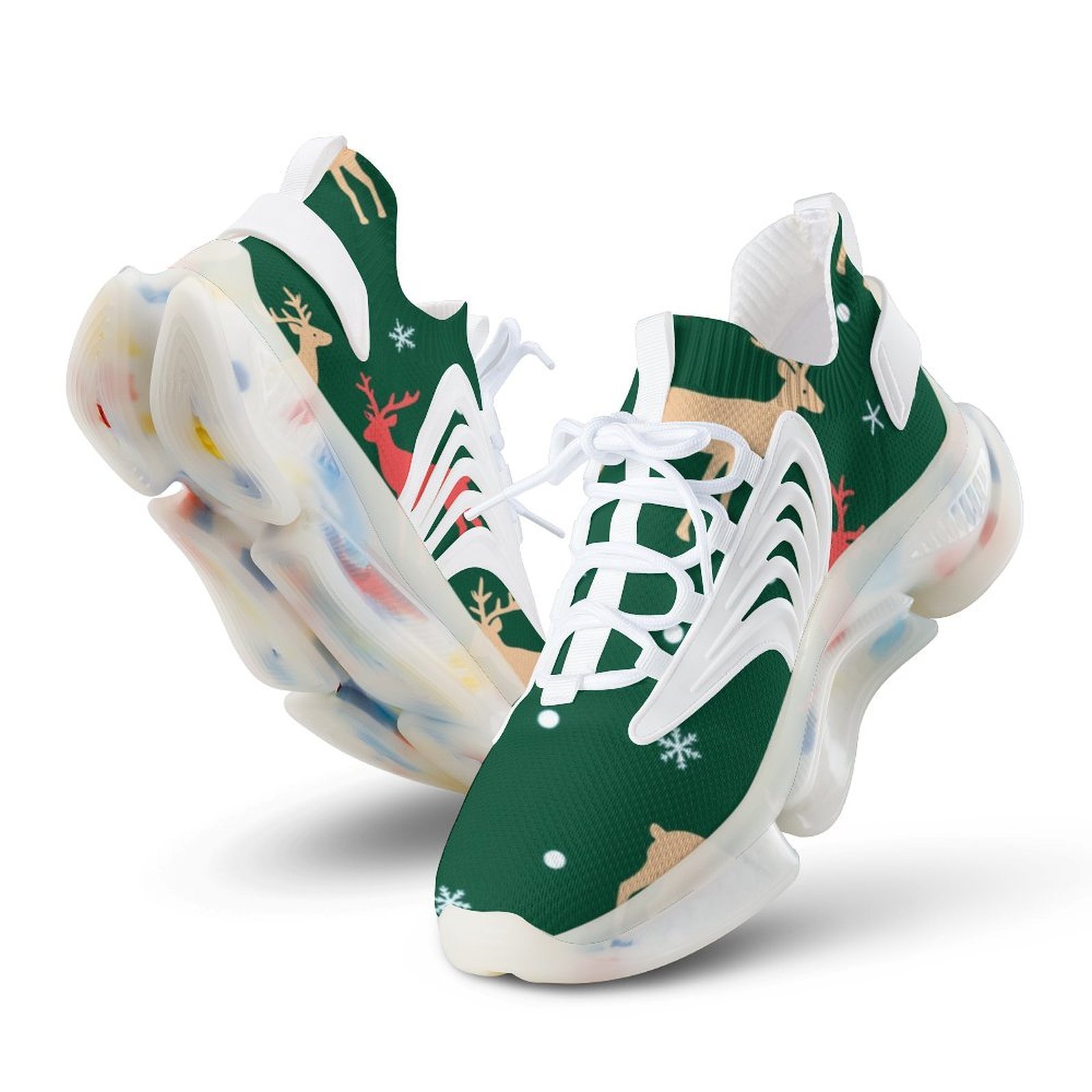 Christmas Deer Pattern Green Background Walking Shoes for Men Woman ...