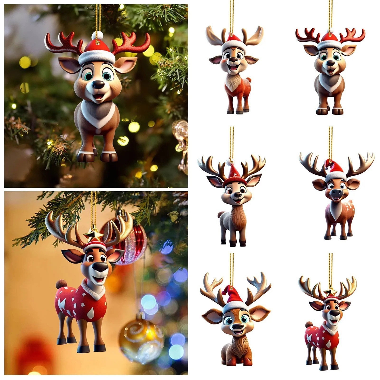 Christmas Deer Pendant Acrylic 2D Flat Reindeer Hanging Ornament ...