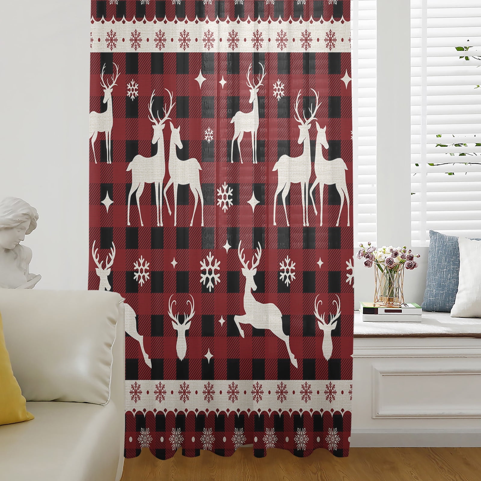 Christmas Deer,Semi Sheer Curtains Drapes for Living Room,Bedroom ...