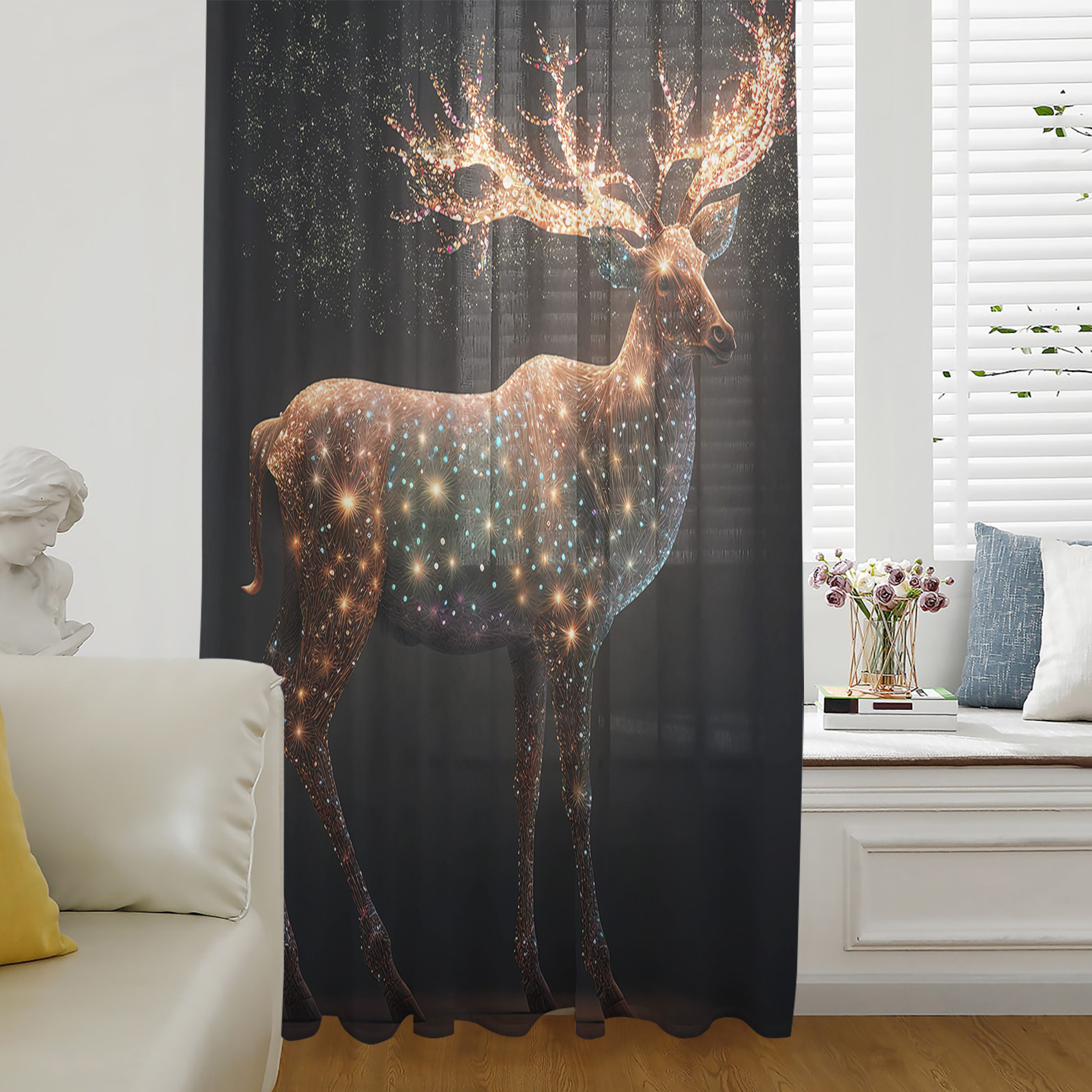 Christmas Deer, Semi Sheer Curtains Drapes for Living Room, Bedroom ...