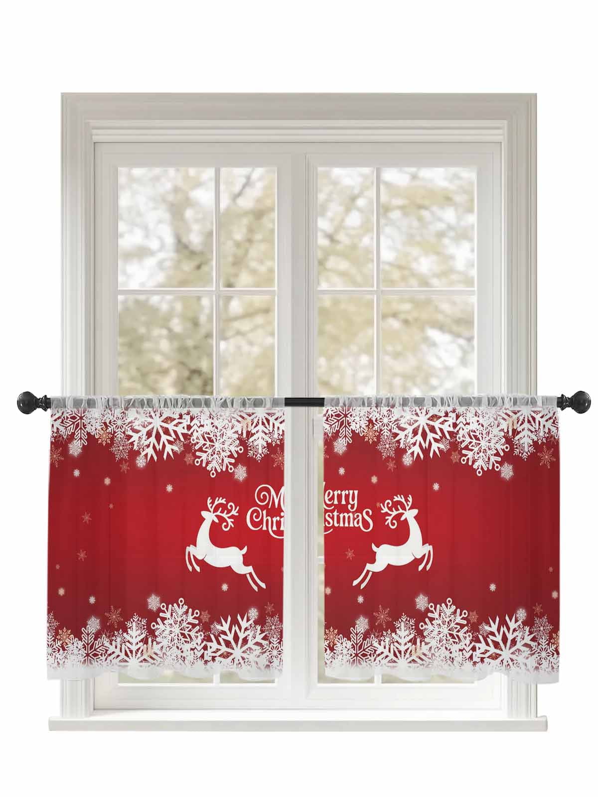 Christmas Deer Sheer Curtains 54 Inch Long 2 Panels, Merry Christmas ...