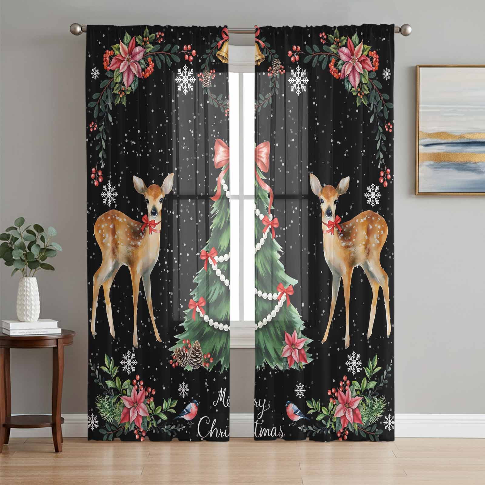 Christmas Deer Sheer Curtains 96 Inch Length 2 Panels Set, Winter Xmas ...