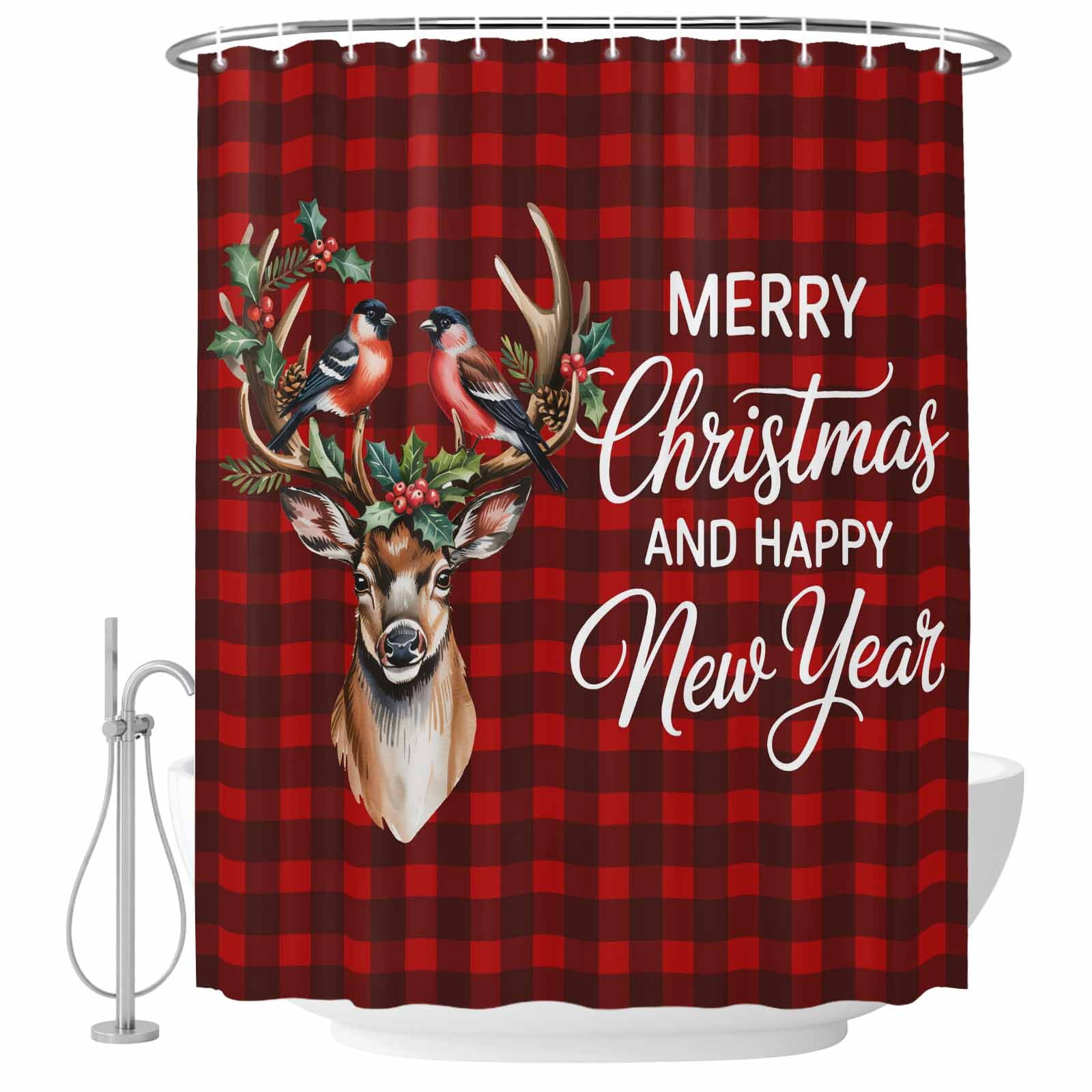 Christmas Deer Shower Curtain Set - Extra Long 72" x 96" Washable ...