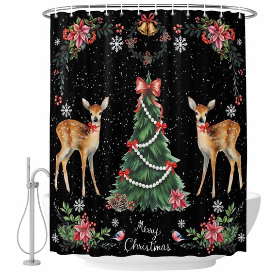 Christmas Deer Shower Curtain Set - Standard 72" x 72" Washable Bathtub ...