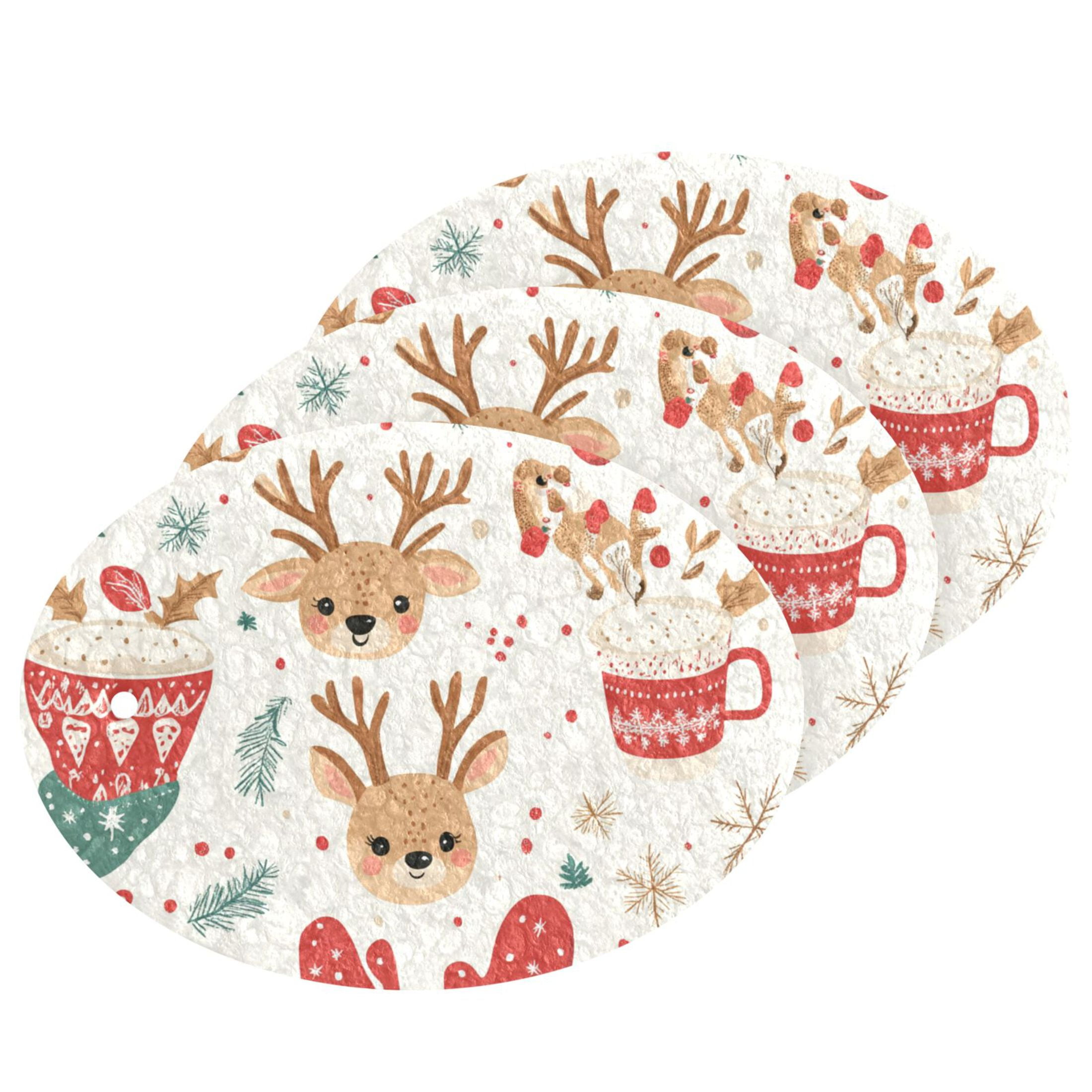 Christmas Deer Snow Cup 3 Dish Sponges Bulk Delicate Clean Non Scratch ...