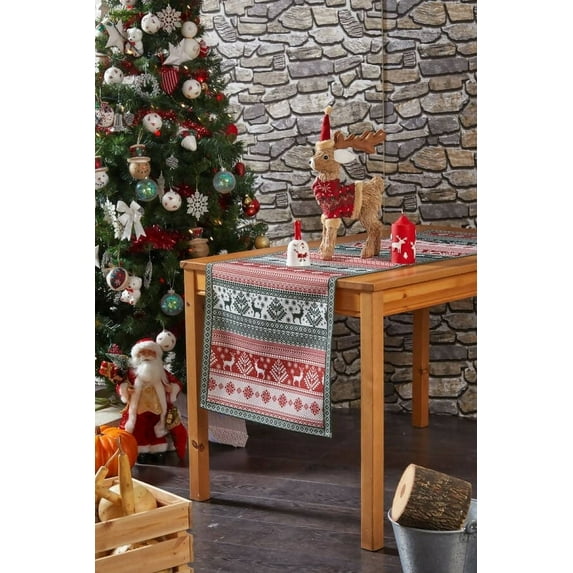Christmas Deer Table Runner Red and Green Plaid Linen-Feel Polyester ...