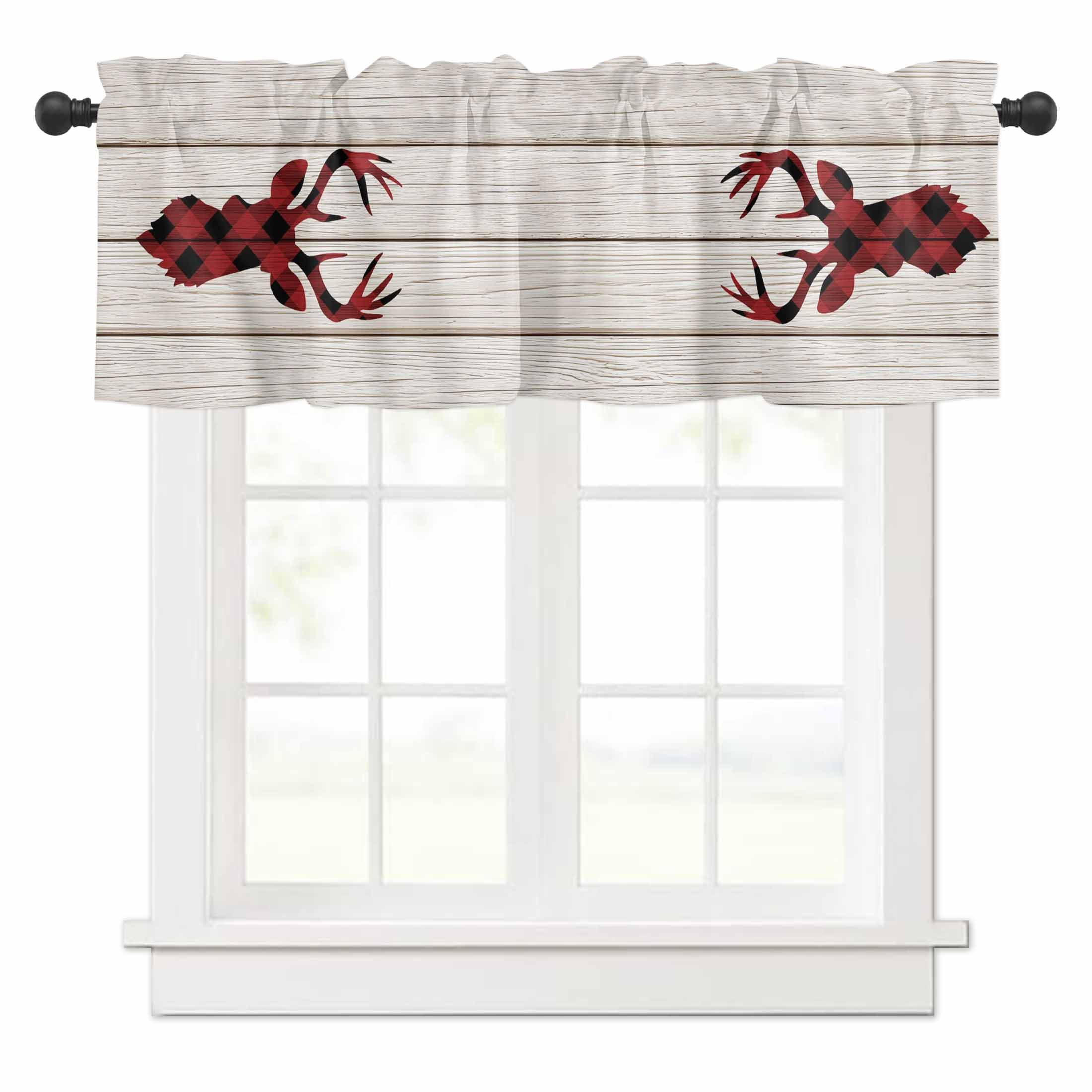 Christmas Deer Valances for Windows Farmhouse Buffalo Plaid Deer Head ...