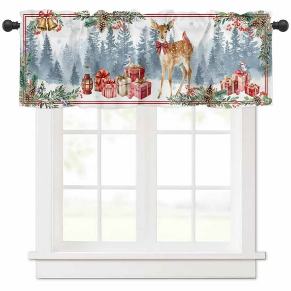Christmas Deer Valances for Windows, Xmas Gift Bells Pine Cone Tree ...