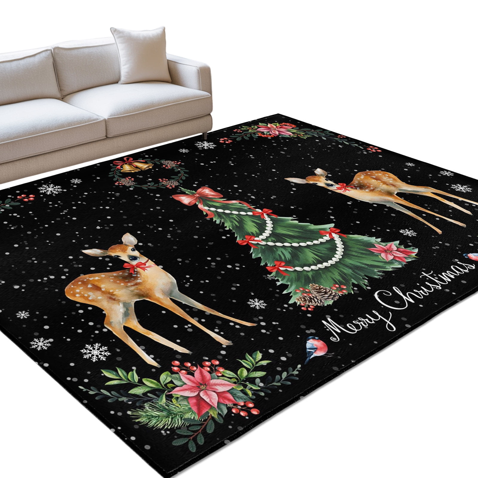 Christmas Deer Washable Rug 5x7 Area Rug for Living Room Bedroom Non ...